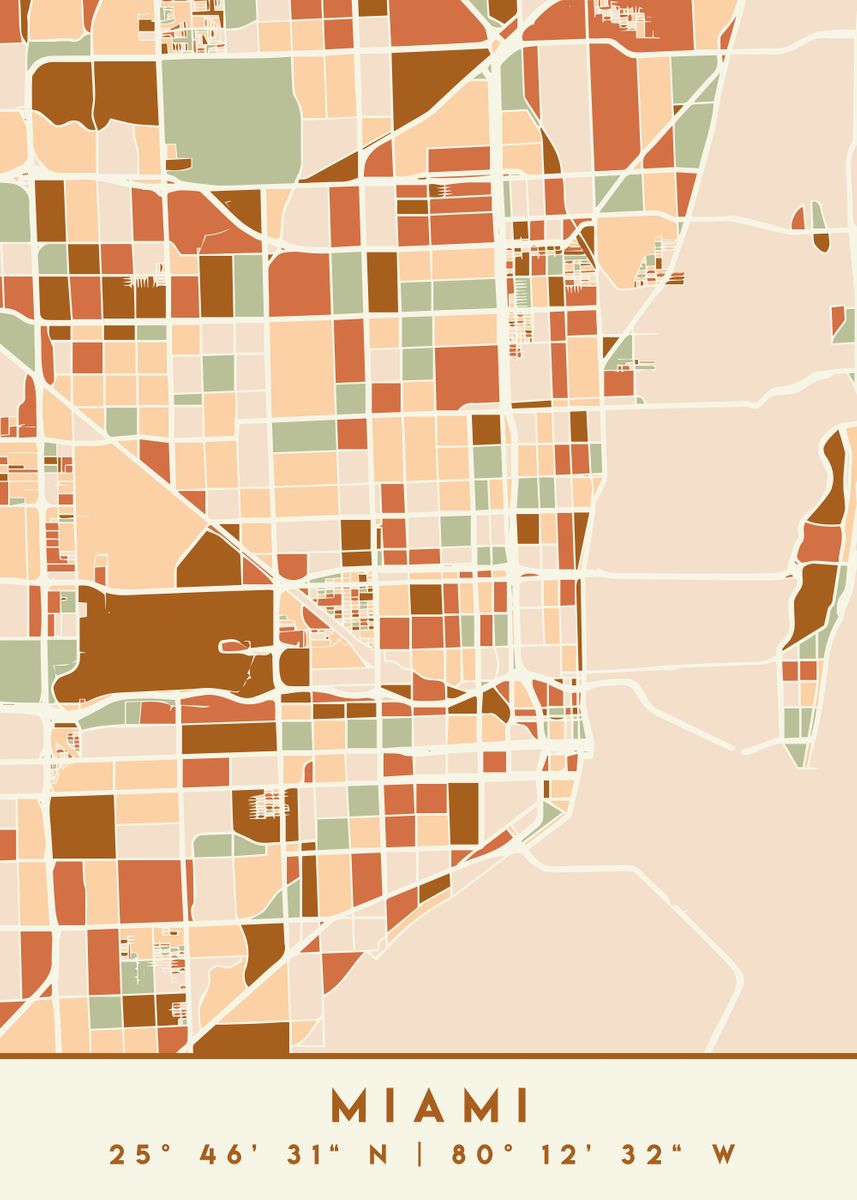 'MIAMI FLORIDA CITY MAP' Poster, picture, metal print, paint by ...