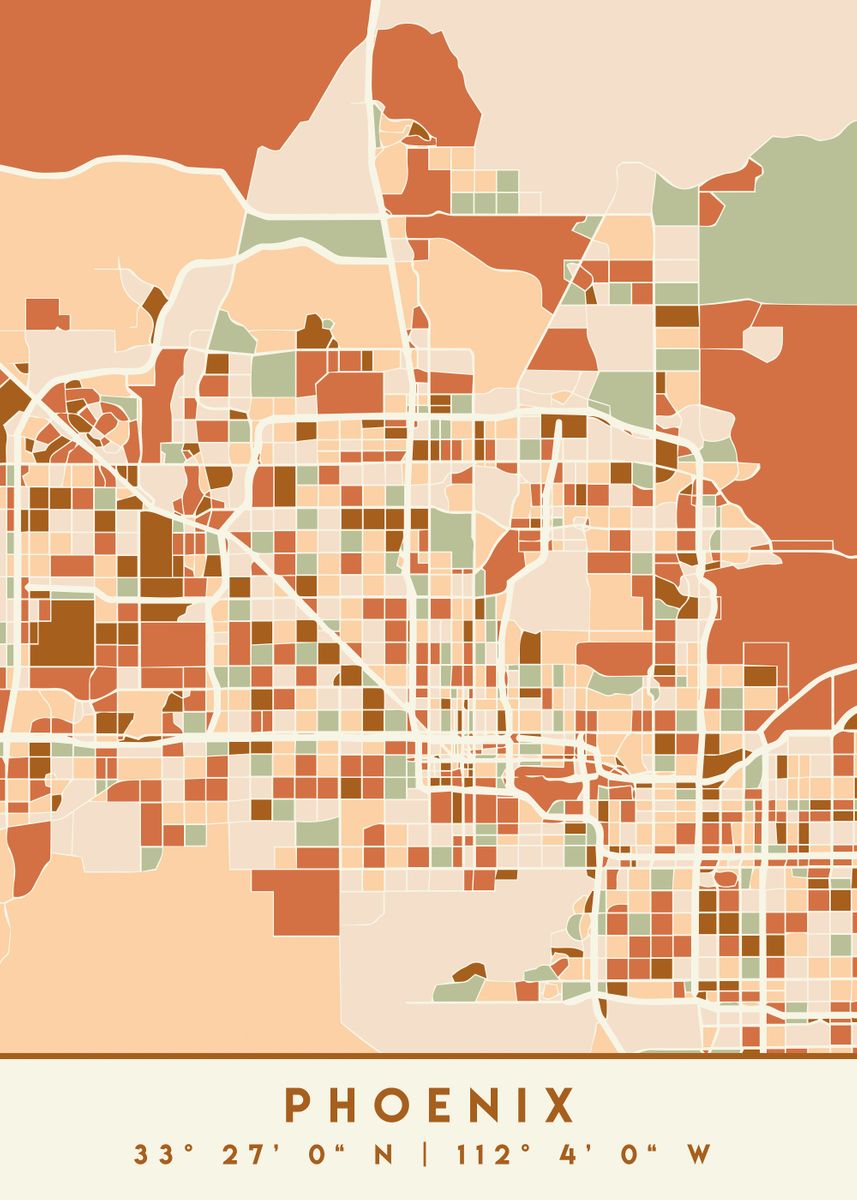 'PHOENIX ARIZONA CITY MAP' Poster, picture, metal print, paint by ...