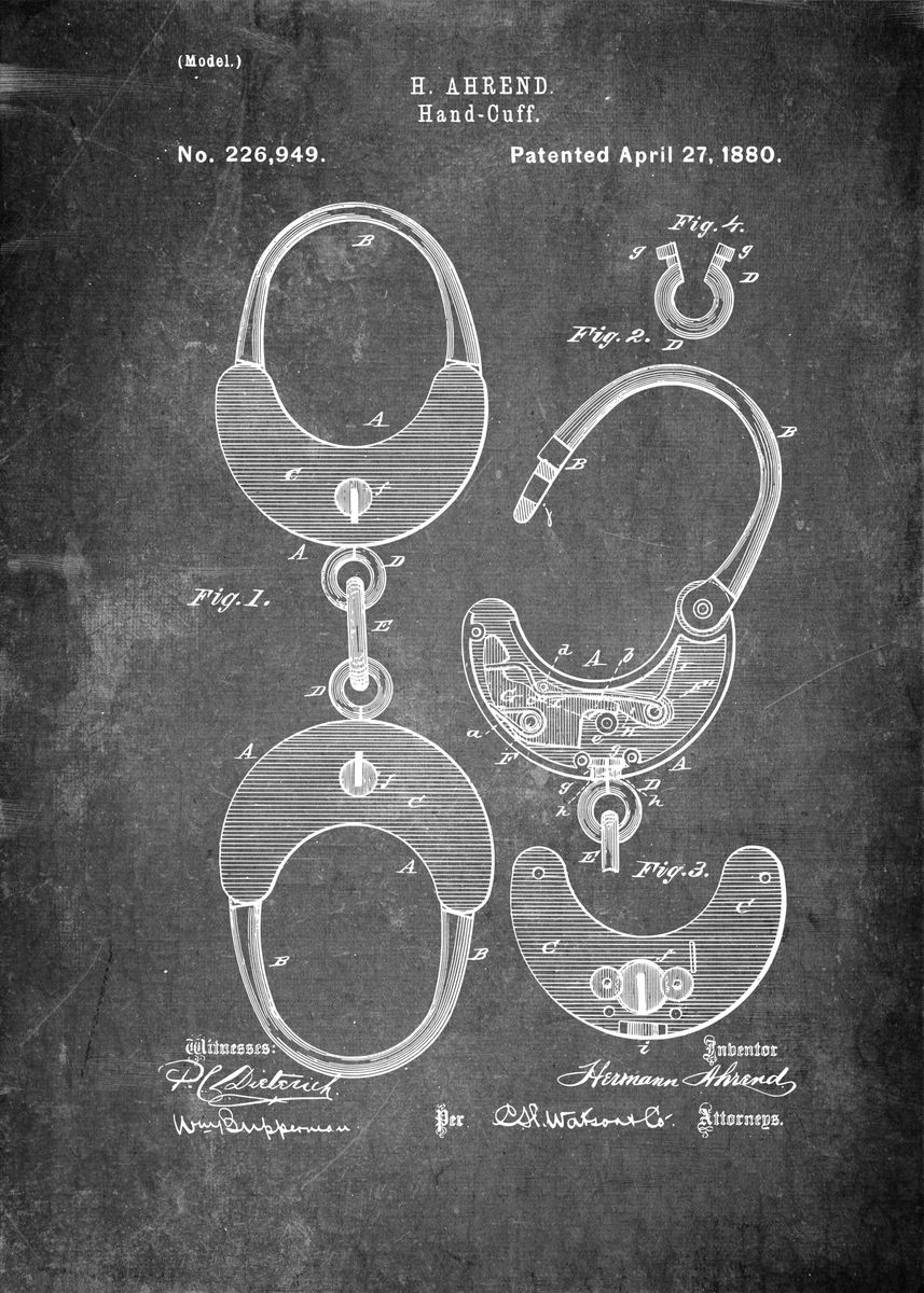 'Handcuffs Patent' Poster, picture, metal print, paint by Mr Maker ...