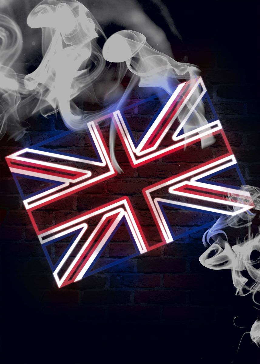 'Neon Union Jack in Smoke' Poster, picture, metal print, paint by ...