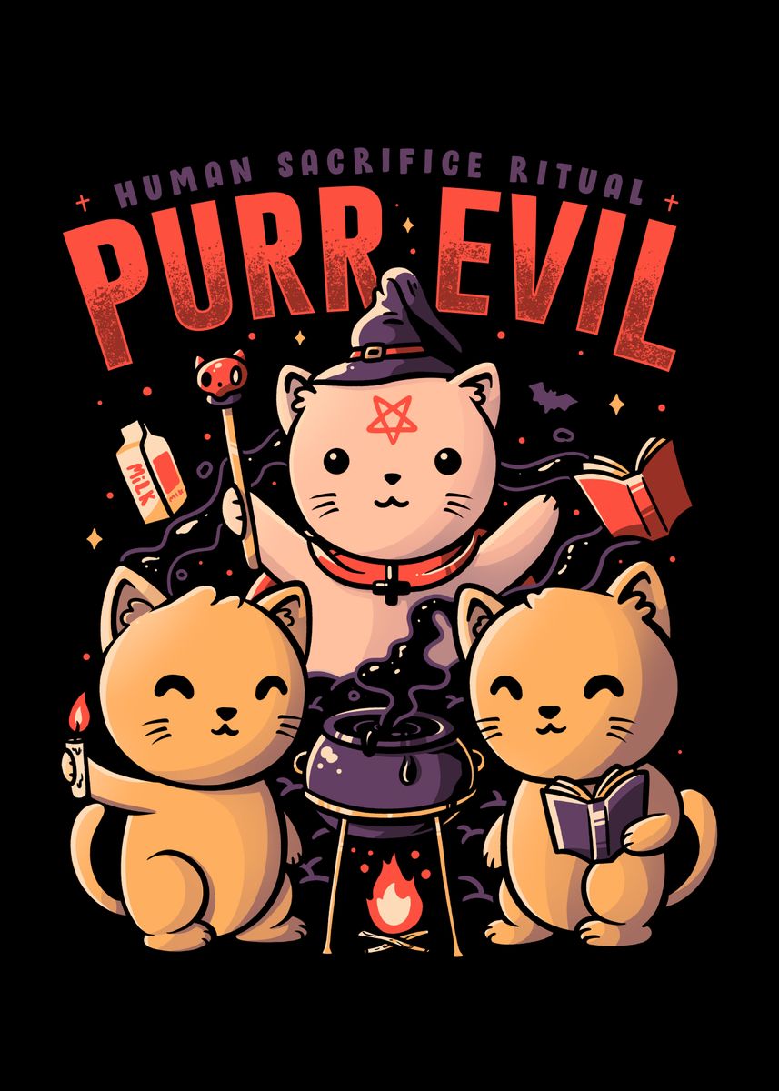 'Purr Evil' Poster, picture, metal print, paint by Eduardo Ely | Displate