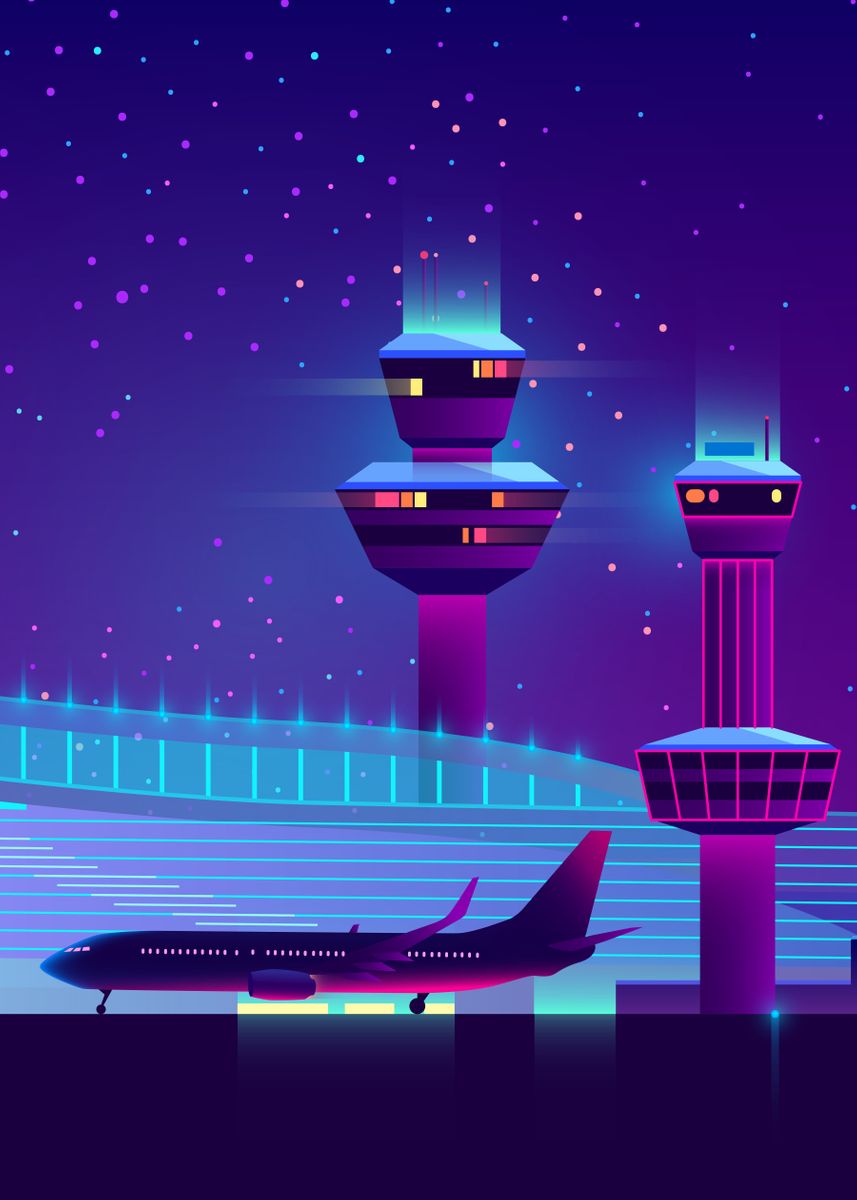 'Airport' Poster, picture, metal print, paint by Queensy Collin | Displate