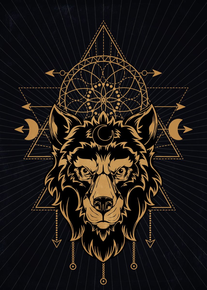 'Shaman Wolf' Poster, picture, metal print, paint by Apo | Displate