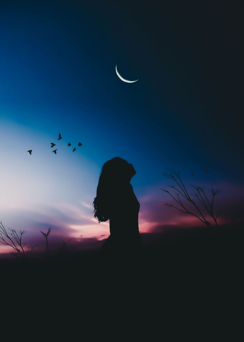 'The girl and the moon' Poster by Diego The Designer | Displate