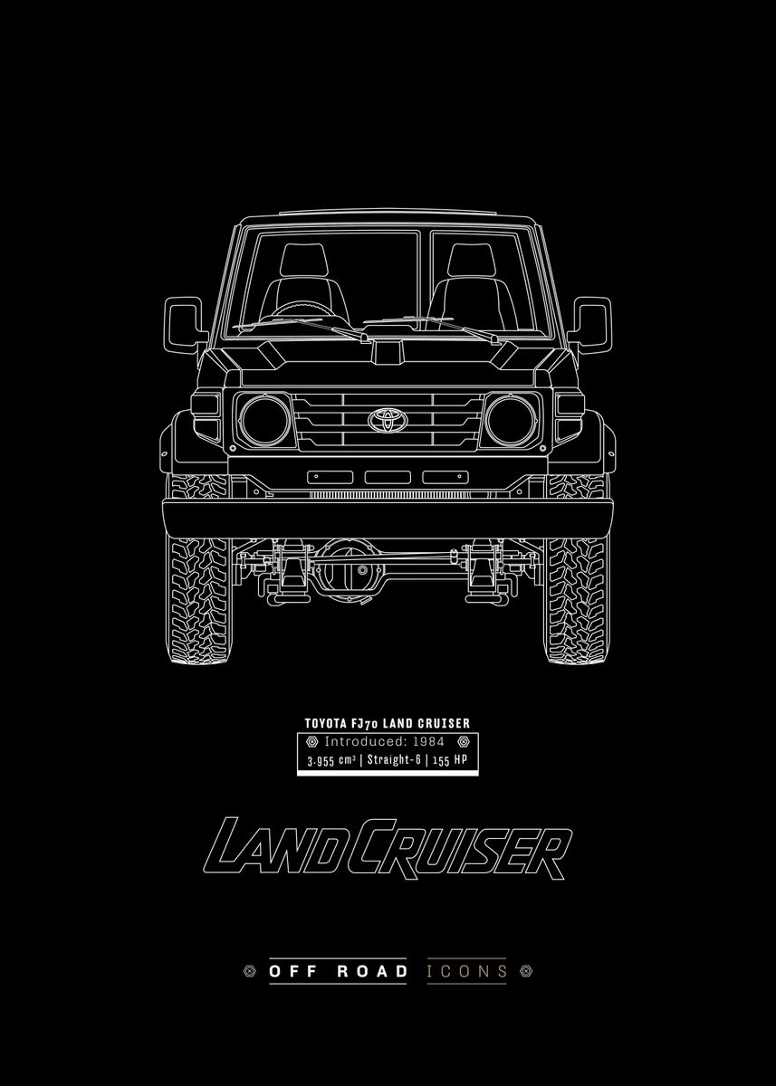 'FJ70 BW' Poster, picture, metal print, paint by Off Road Icons Design ...