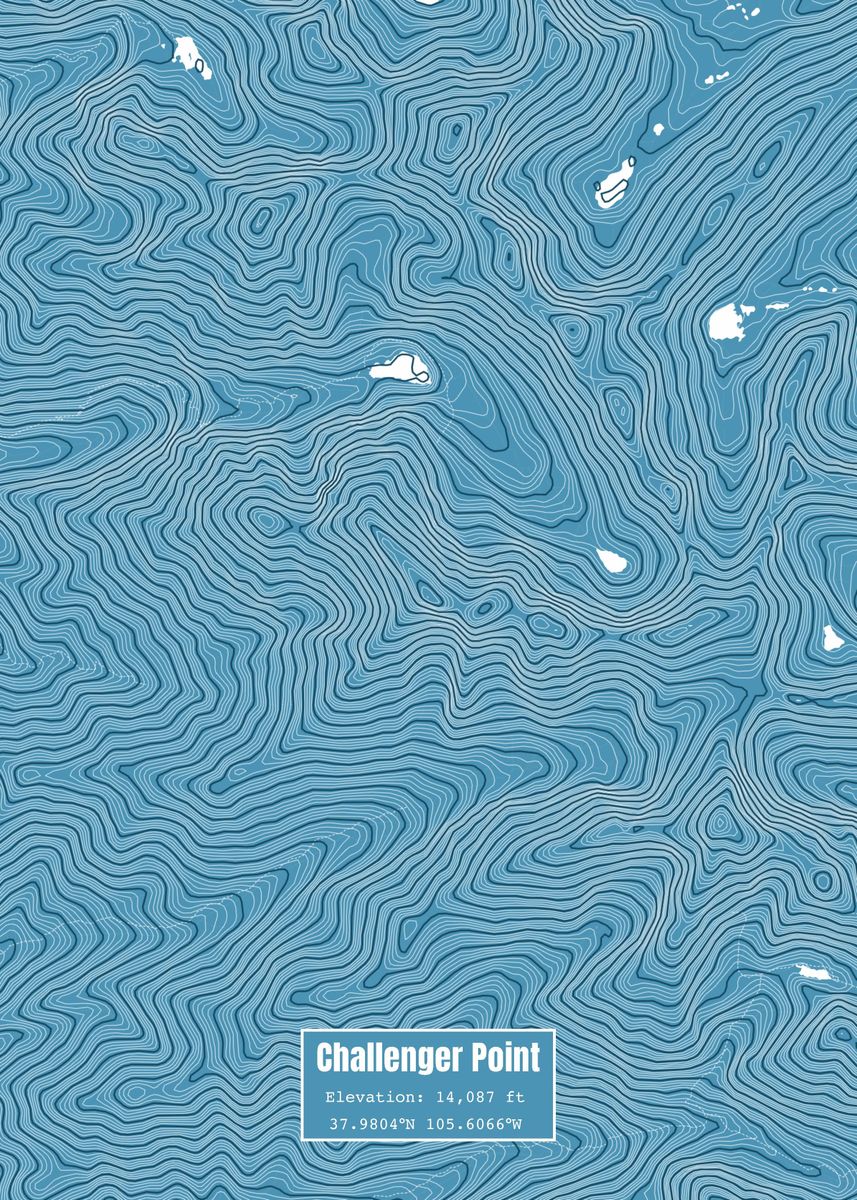 'Challenger Point Topo Map' Poster, picture, metal print, paint by ...