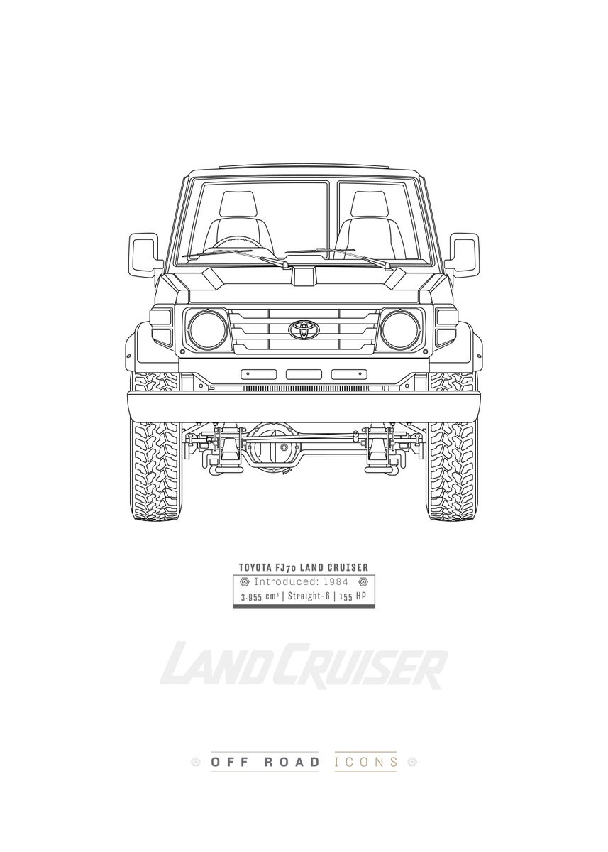 'FJ70 BW' Poster, picture, metal print, paint by Off Road Icons Design ...