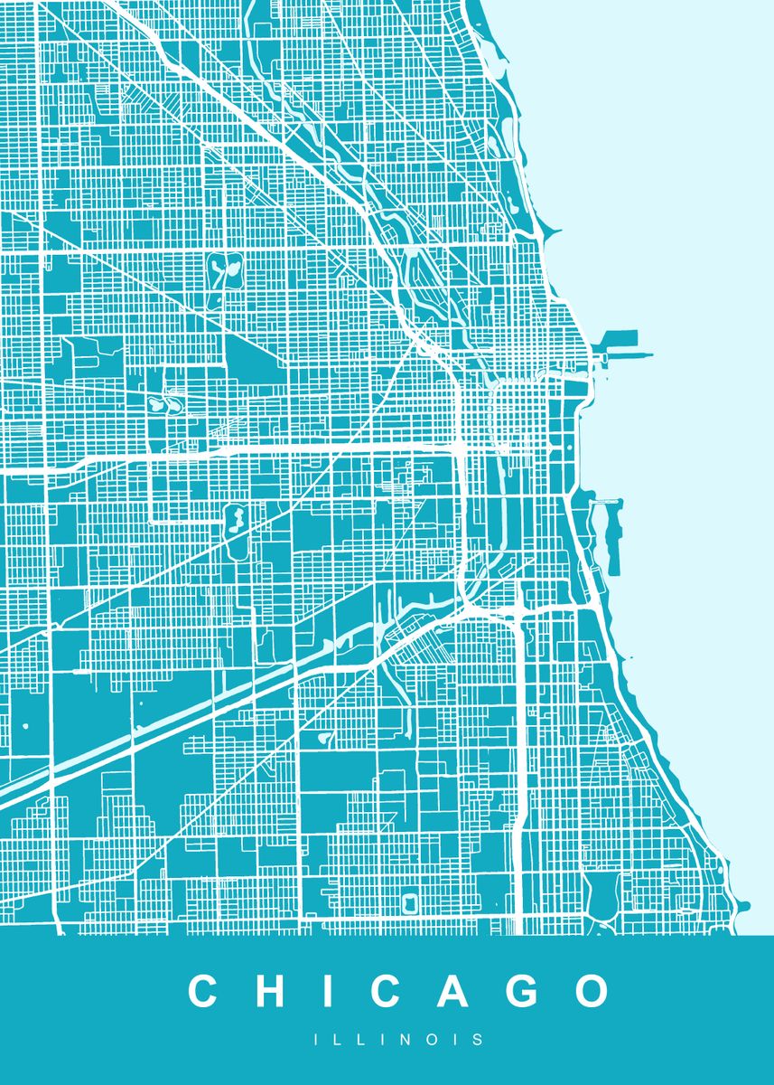 'Chicago Map Blue Color' Poster, picture, metal print, paint by ...