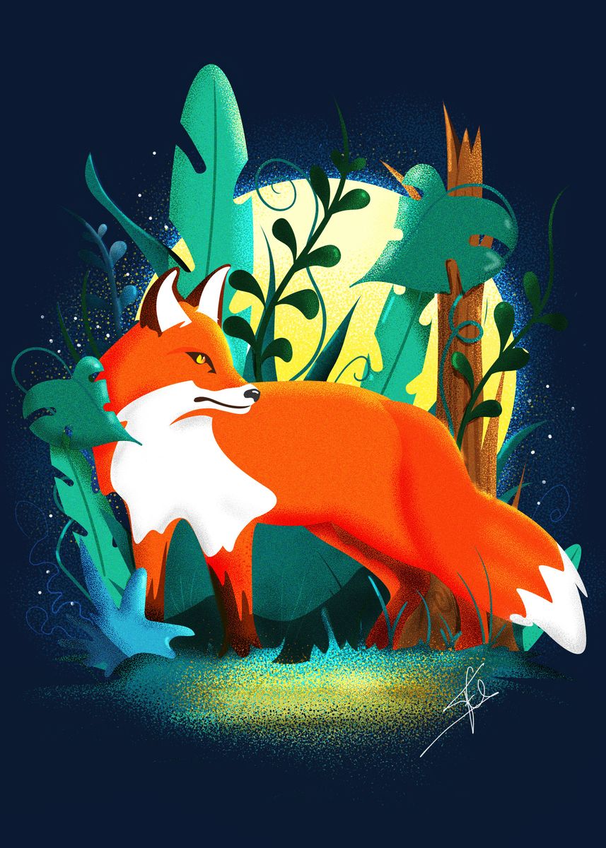 'Fox in Forest' Poster, picture, metal print, paint by FGworks | Displate