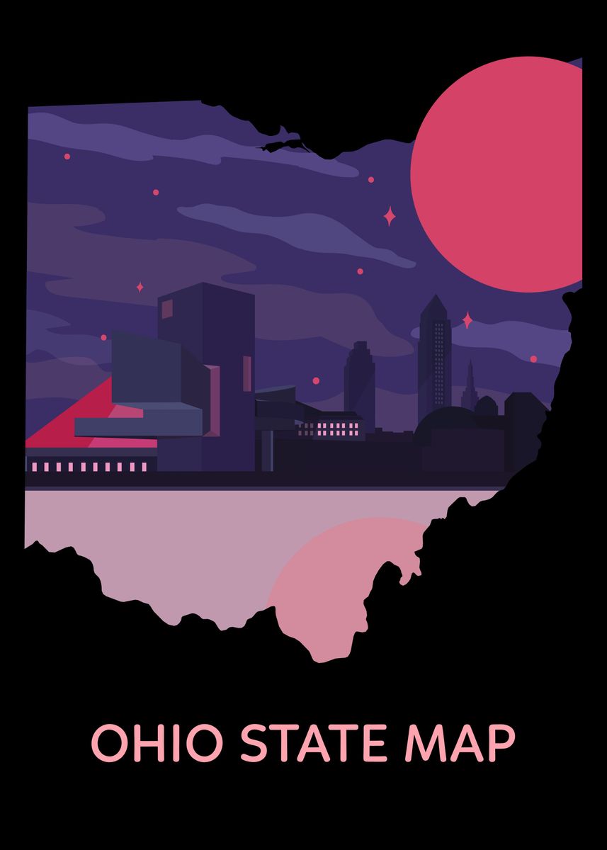 'Ohio State Map USA' Poster, picture, metal print, paint by Max Ronn ...