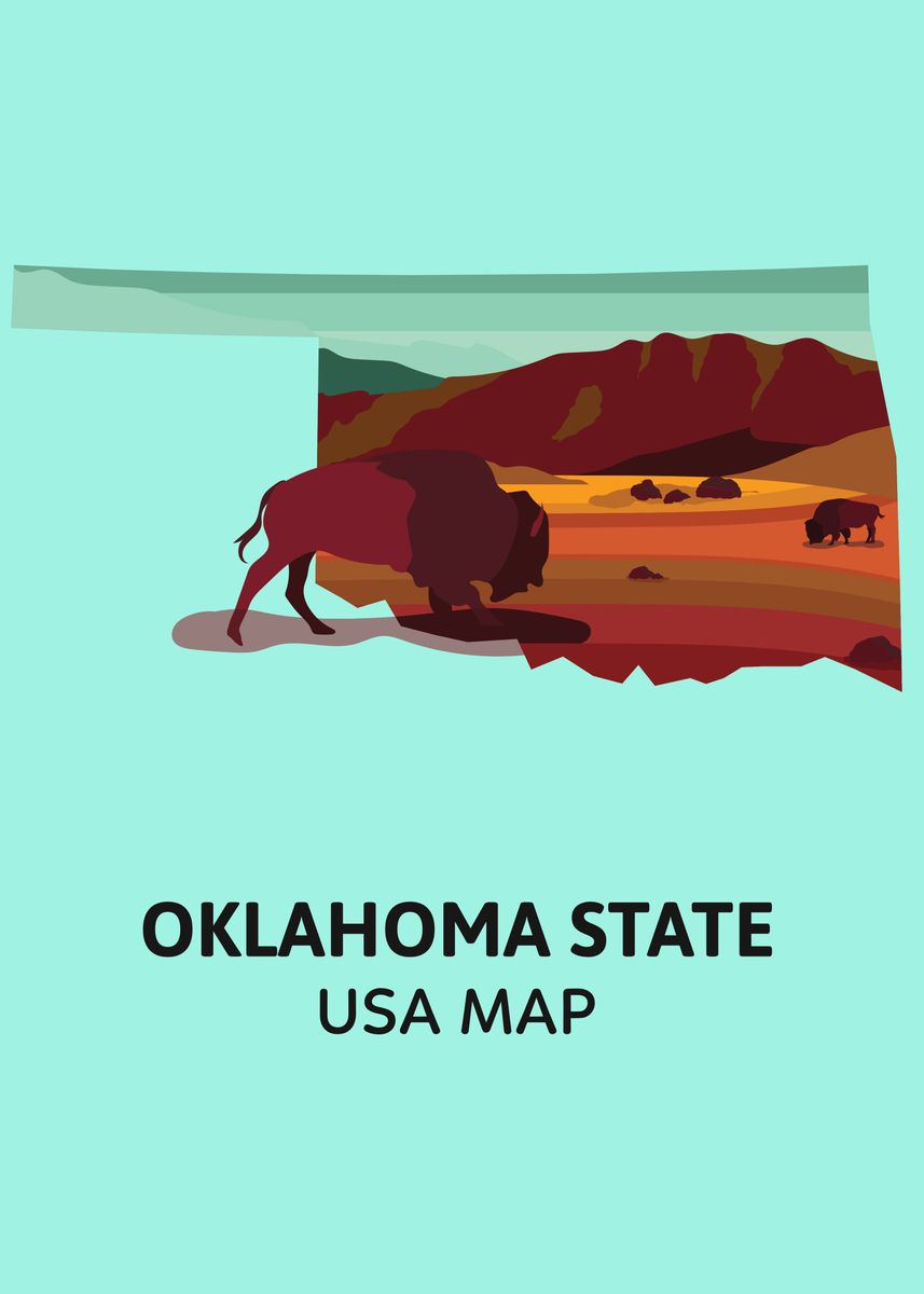 'Oklahoma State Map USA' Poster, picture, metal print, paint by Max ...