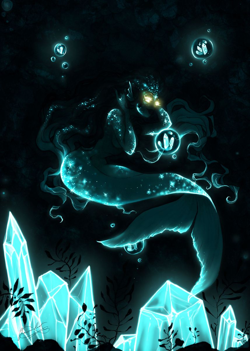 'Aqua Sky Abyss Mermaid' Poster, picture, metal print, paint by Paow ...