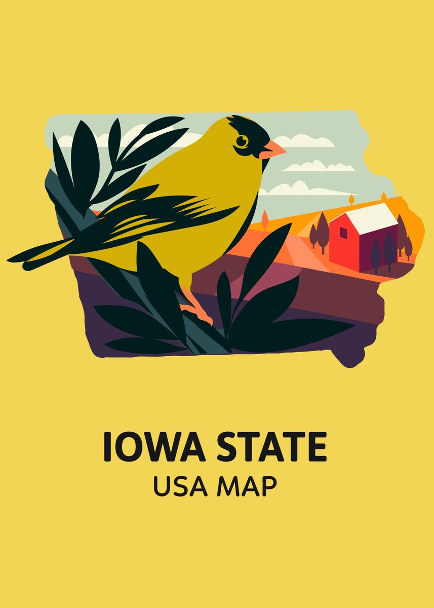 'IOWA State Map USA' Poster, picture, metal print, paint by Max Ronn ...