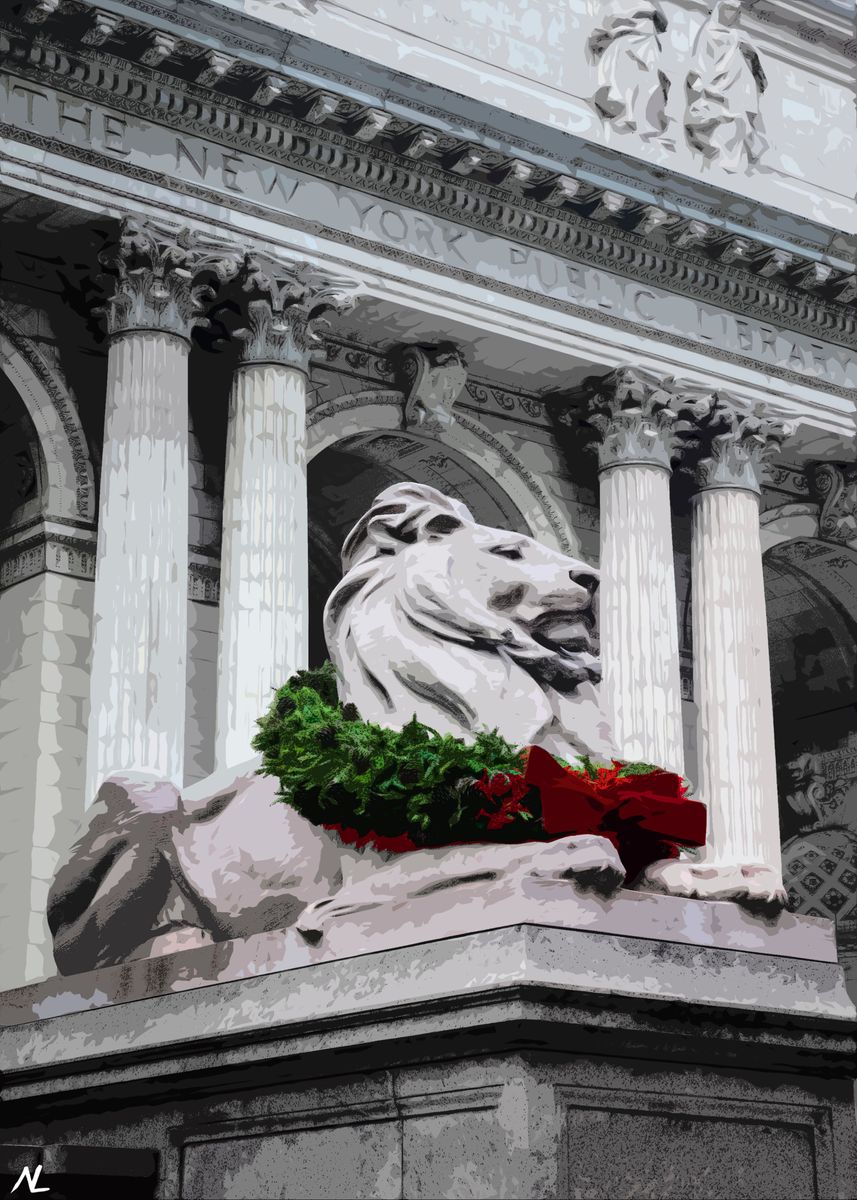 'NYC Public Library Lion' Poster, picture, metal print, paint by Nick ...