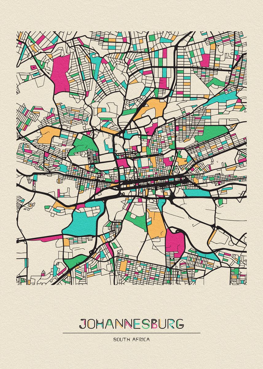'Johannesburg Map' Poster, picture, metal print, paint by Deniz A ...