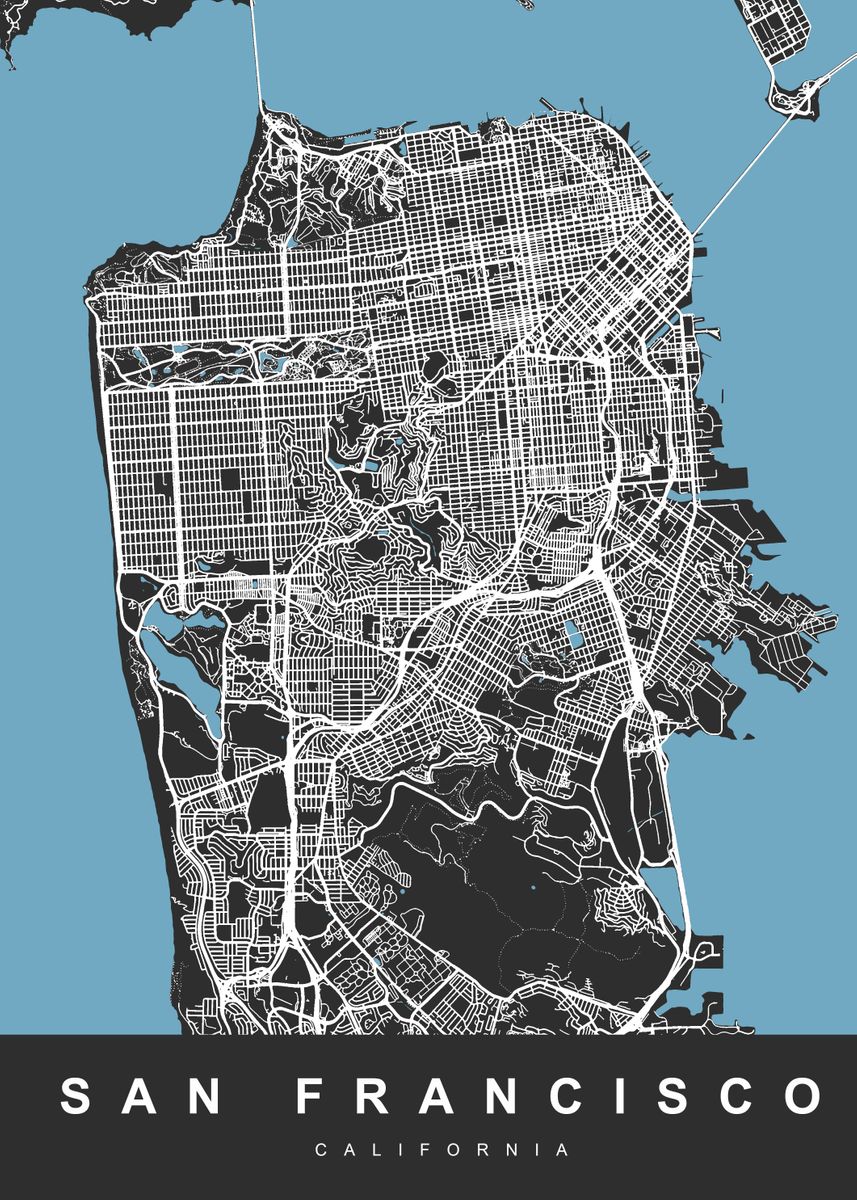 'San Francisco Map Black' Poster, picture, metal print, paint by ...