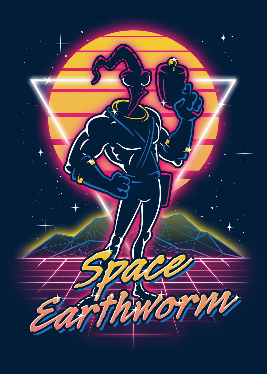 'Retro Space Earthworm' Poster, picture, metal print, paint by Olipop ...