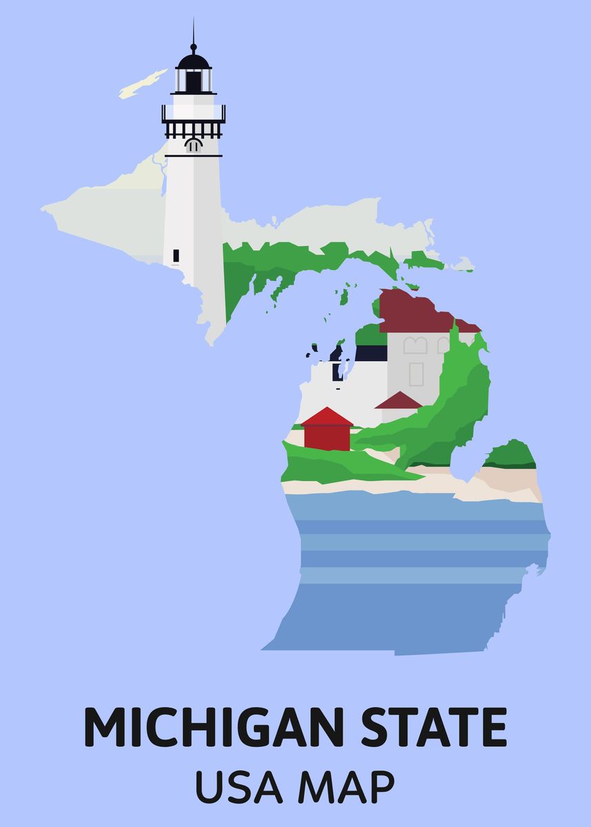 'Michigan State Map USA' Poster by Max Ronn | Displate