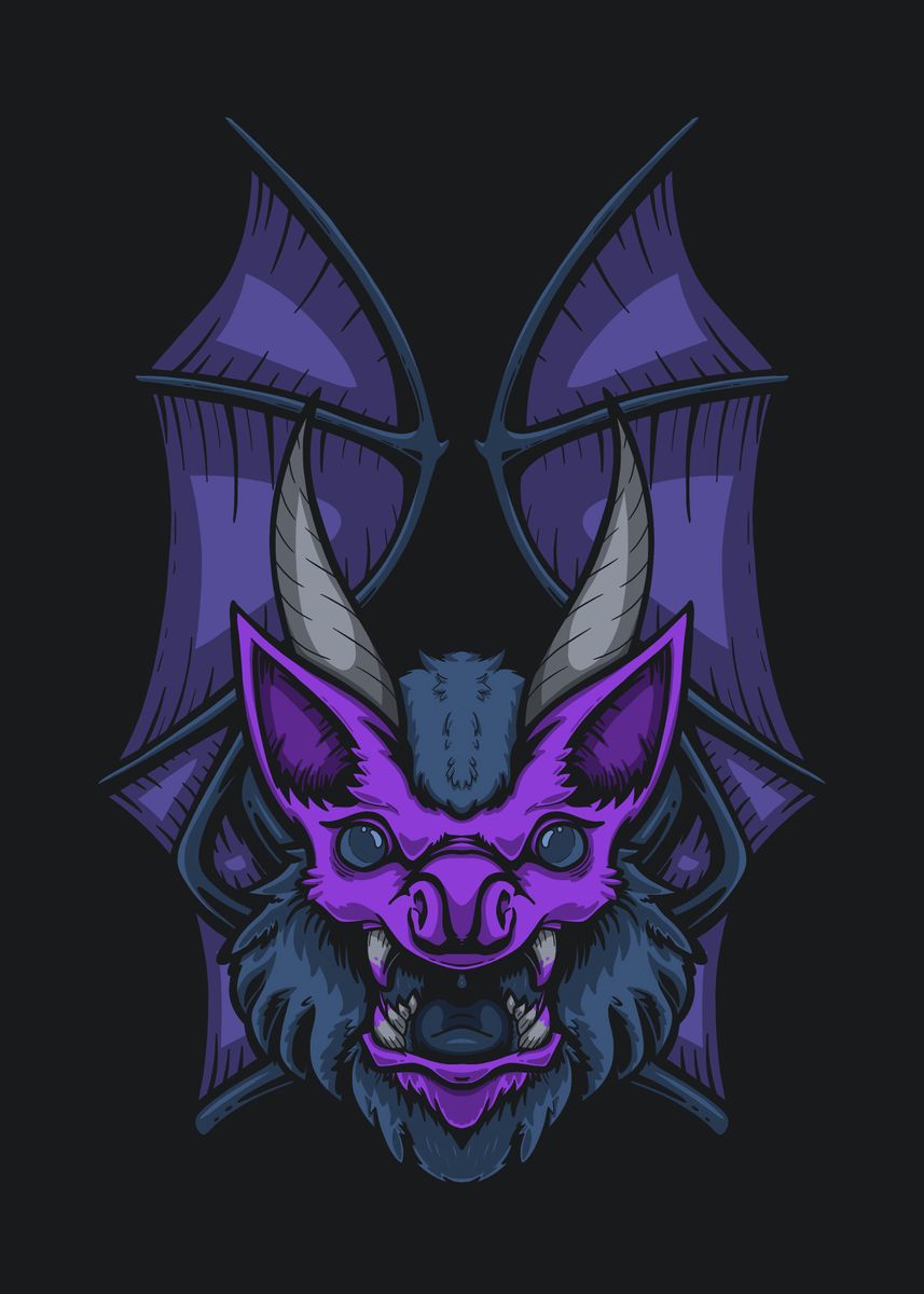 'Horned bat dark art' Poster, picture, metal print, paint by Patrik ...