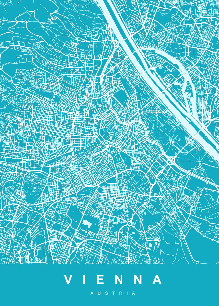 'Vienna Map Austria Blue' Poster, picture, metal print, paint by ...