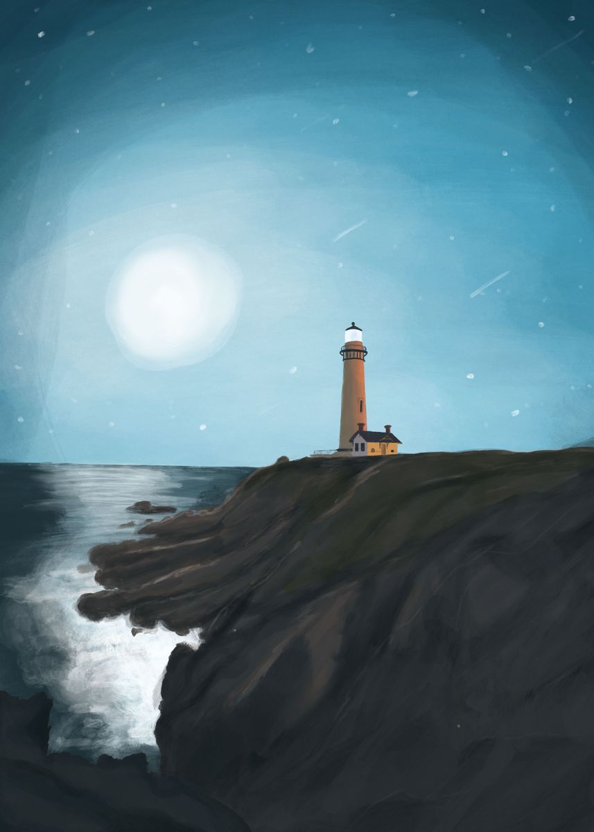 'Lighthouse at the Sea ' Poster, picture, metal print, paint by Max ...