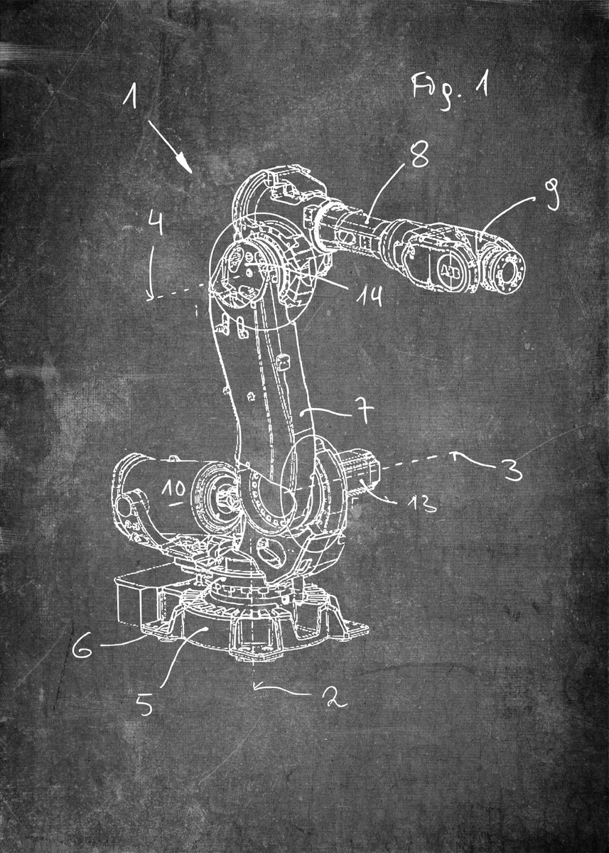 'Robot Arm Patent' Poster, picture, metal print, paint by Mr Maker ...