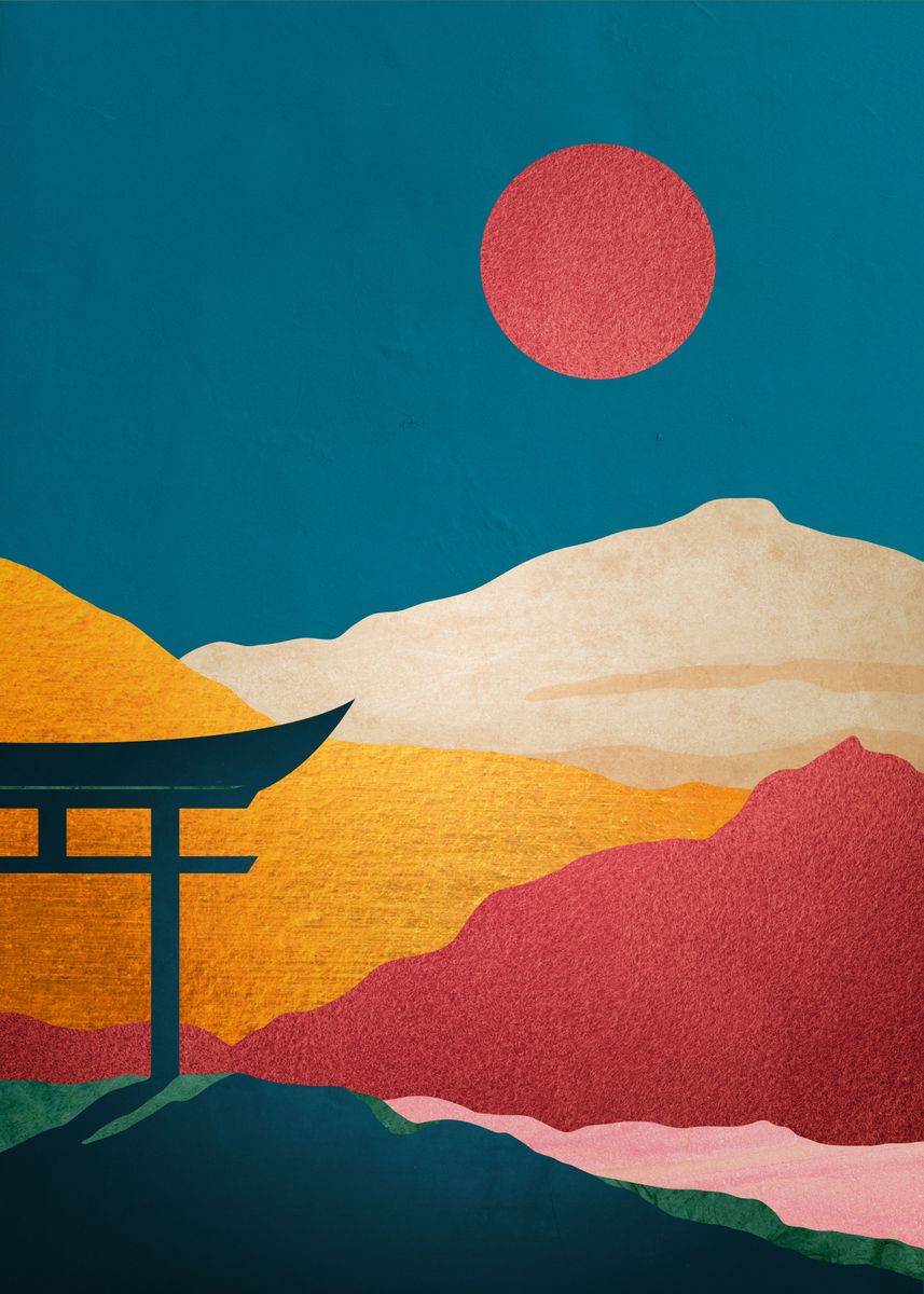 'Red Sun' Poster, picture, metal print, paint by Human Shadow | Displate