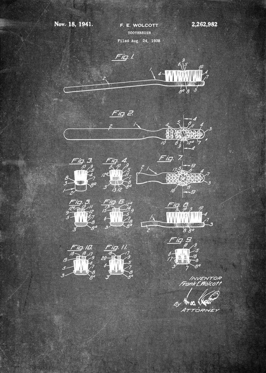 'Toothbrush Patent' Poster, picture, metal print, paint by Mr Maker ...