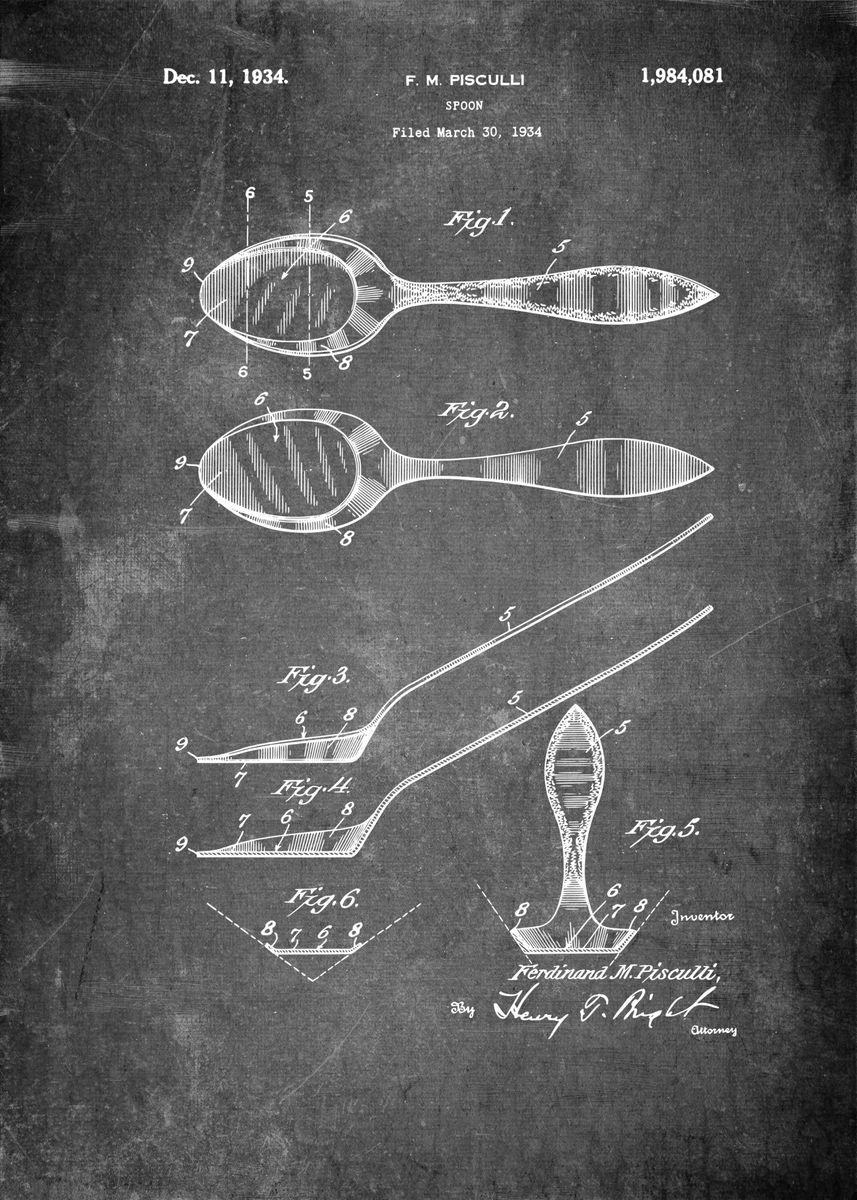 'Spoon Vintage Patent' Poster, picture, metal print, paint by Mr Maker ...
