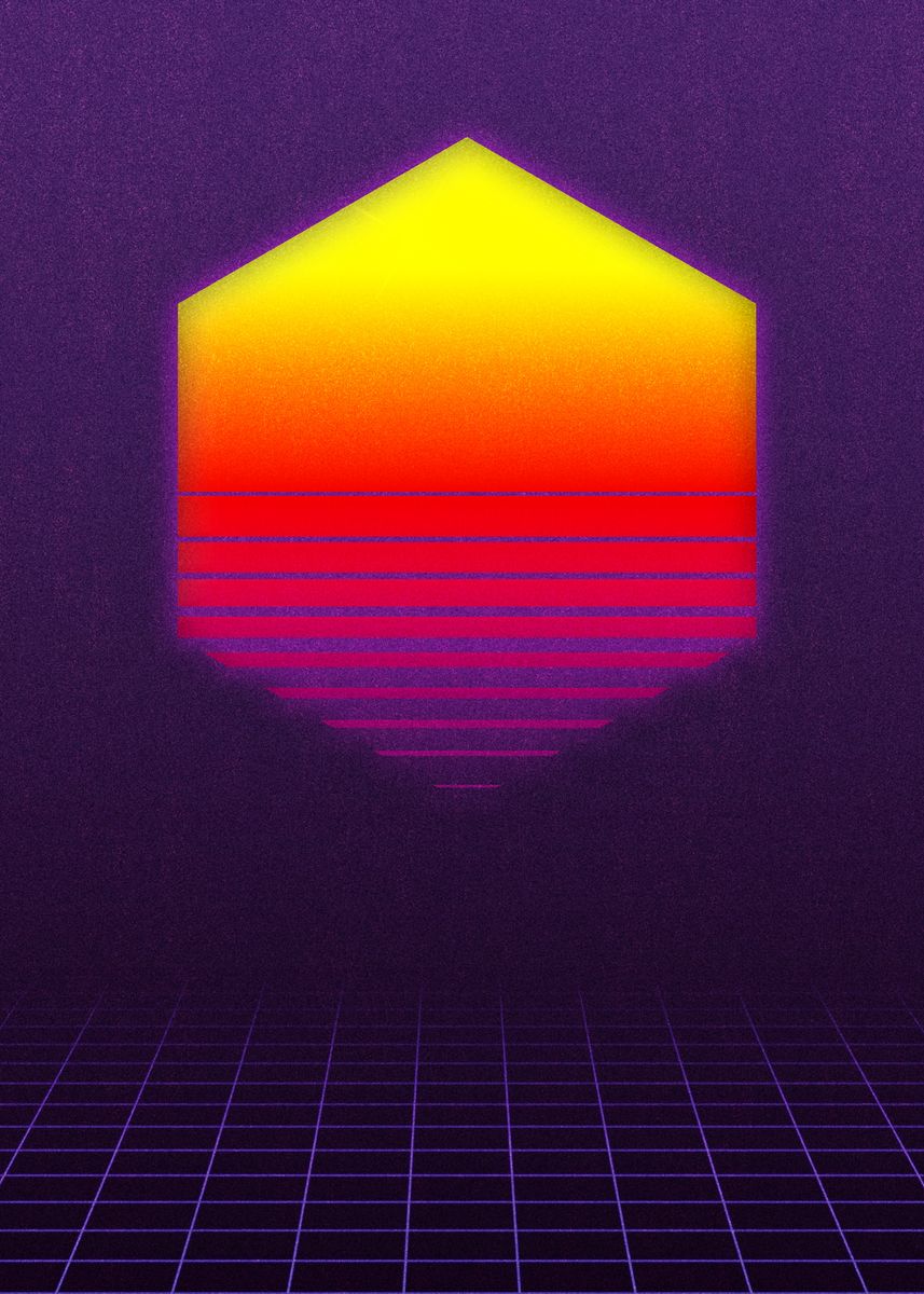 'outrun sun hexigon 1' Poster, picture, metal print, paint by Jonah ...