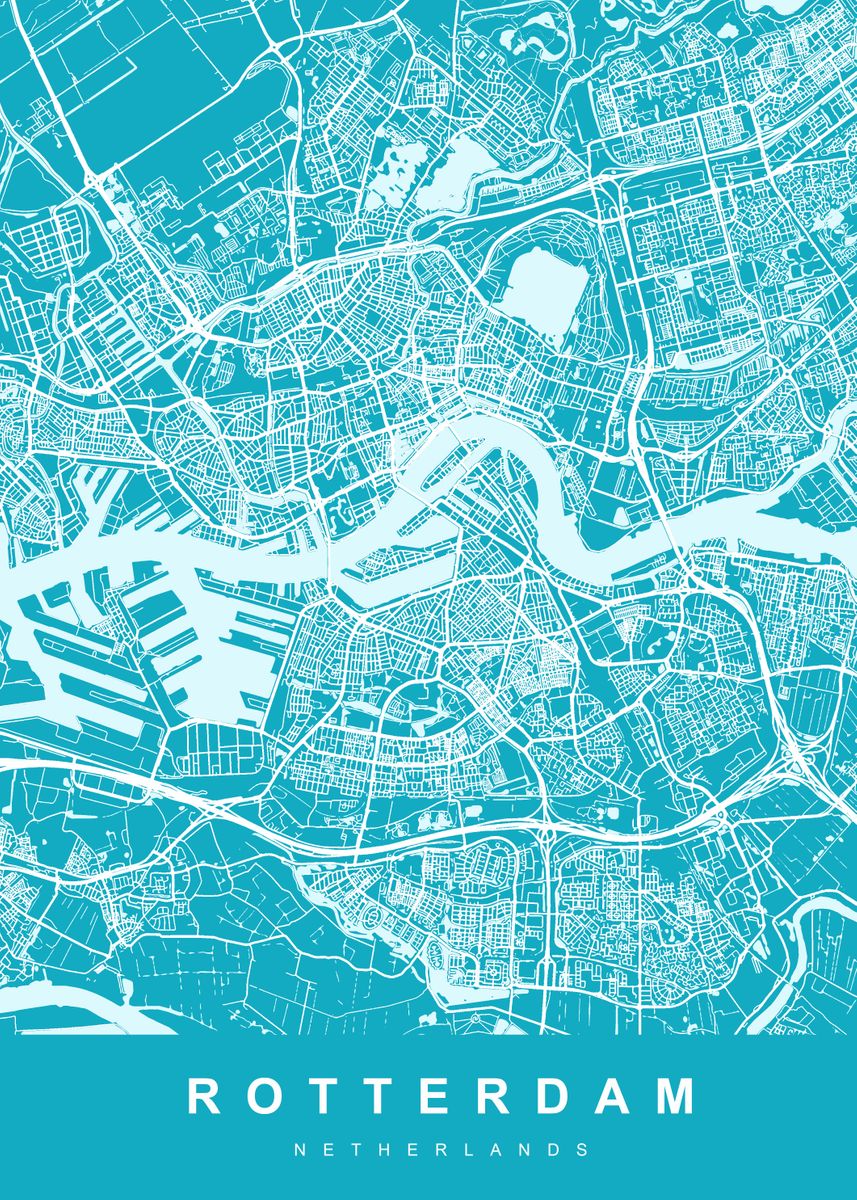 'Map Rotterdam Netherlands' Poster, picture, metal print, paint by ...