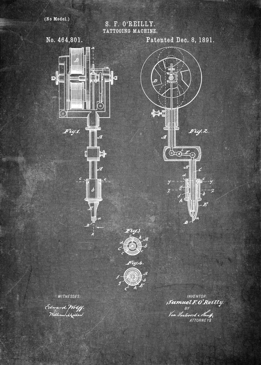 'Tattoo Machine Patent' Poster by Mr Maker | Displate