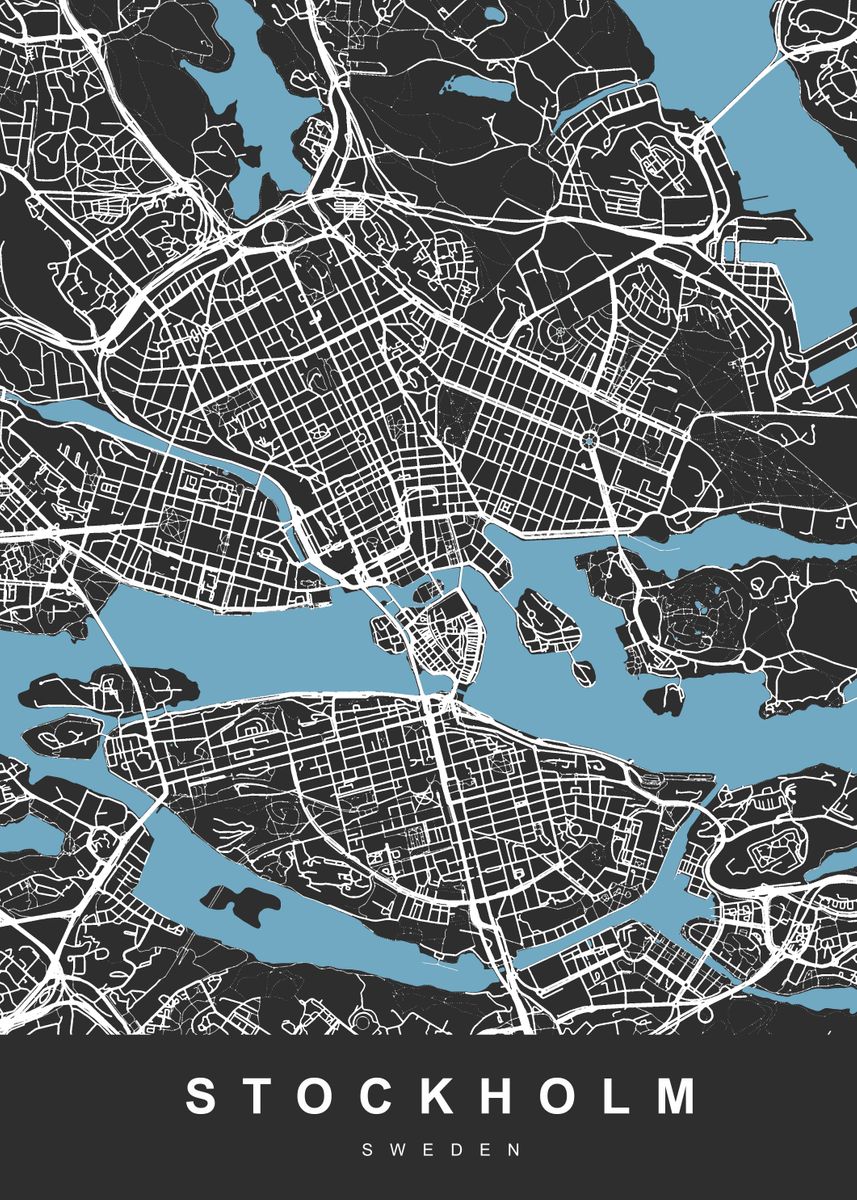 'Map Stockholm Sweden Black' Poster, picture, metal print, paint by ...