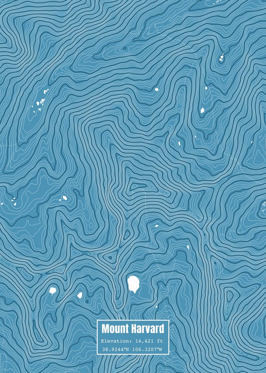 'Mt Harvard Topo Map Blue' Poster by Outward Cartography | Displate