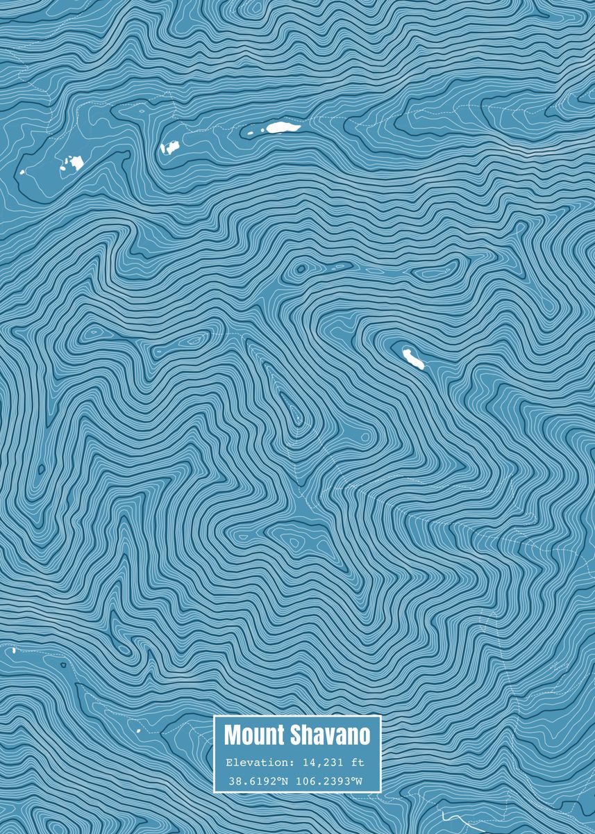 'Mt Shavano Topo Map Blue' Poster, picture, metal print, paint by ...