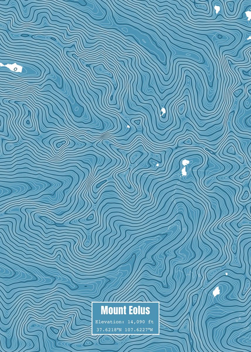 'Mt Eolus Topo Map Blue' Poster, picture, metal print, paint by ...