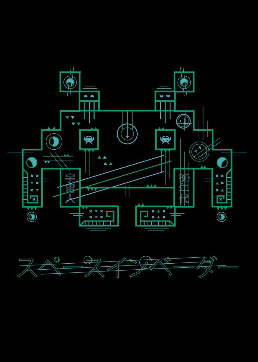 'Cyberpunk Space invaders' Poster, picture, metal print, paint by David ...