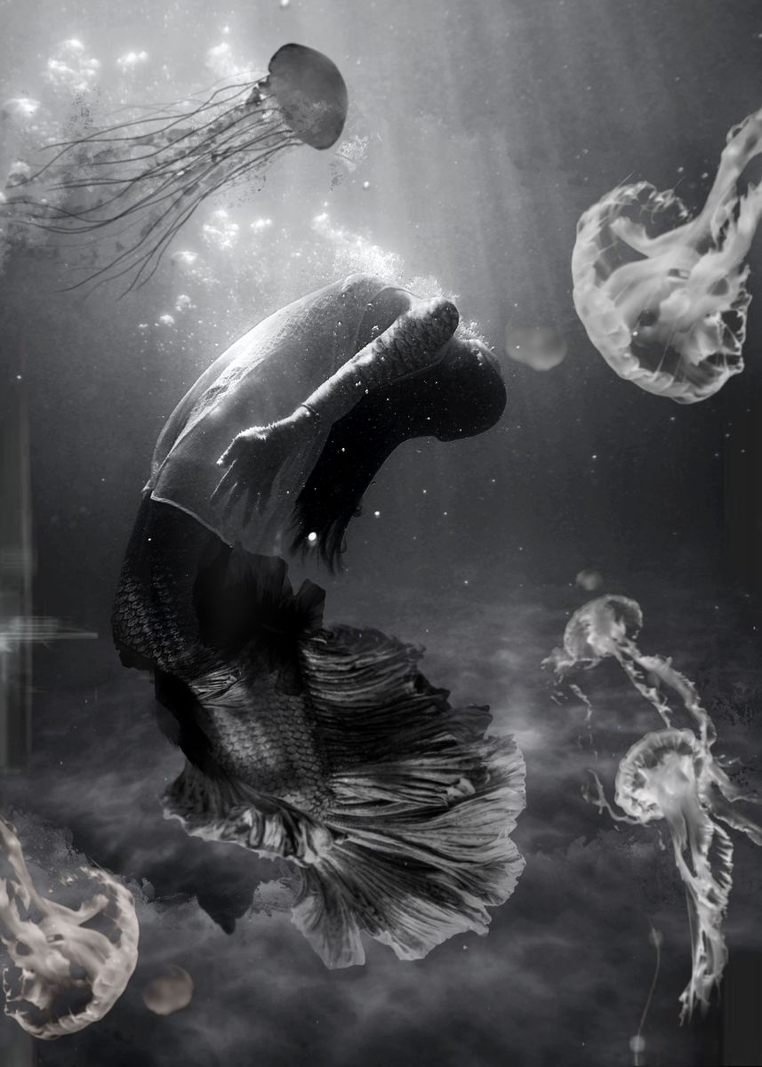 'The Mer Lady' Poster, picture, metal print, paint by Aaki | Displate