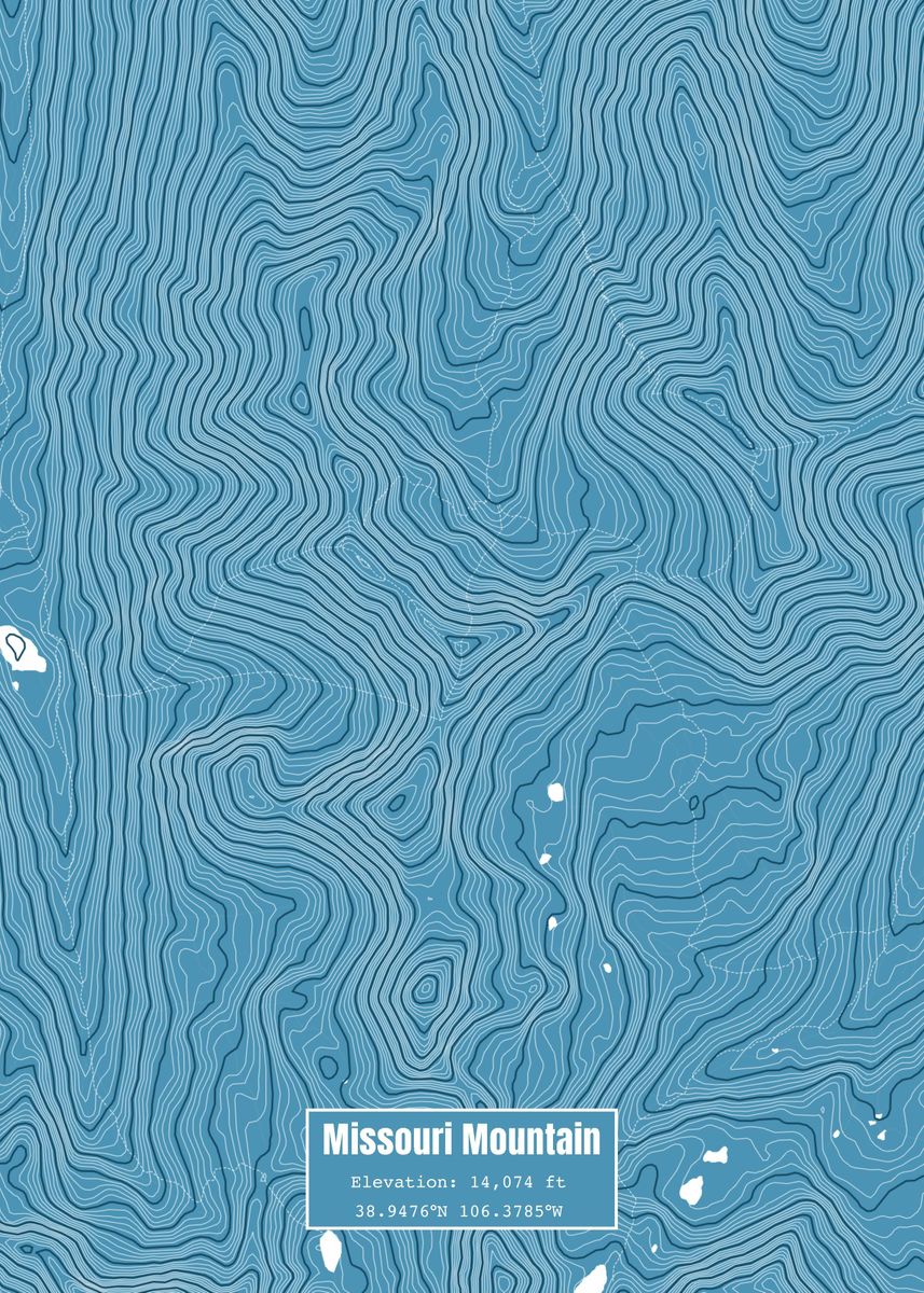 'Missouri Mt Topo Map Blue' Poster by Outward Cartography | Displate
