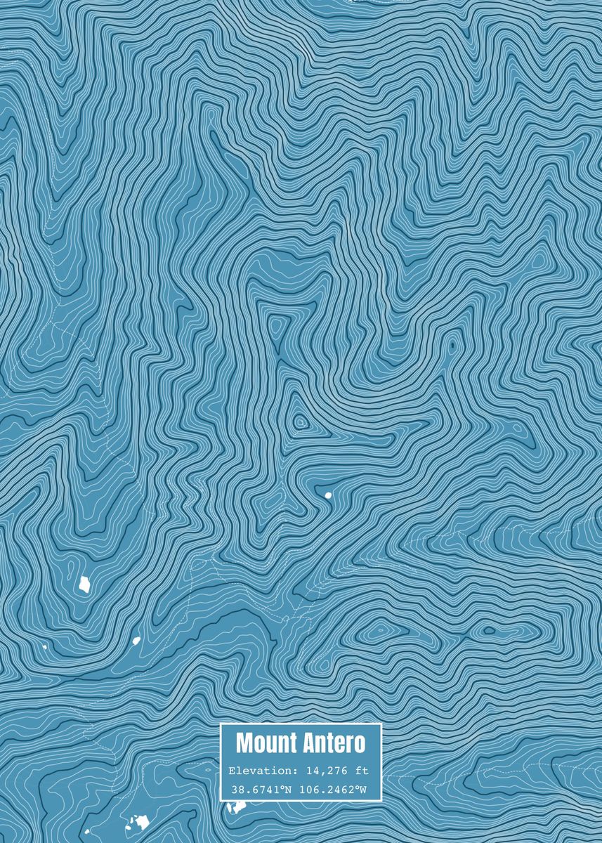 'Mt Antero Topo Map Blue' Poster, picture, metal print, paint by ...