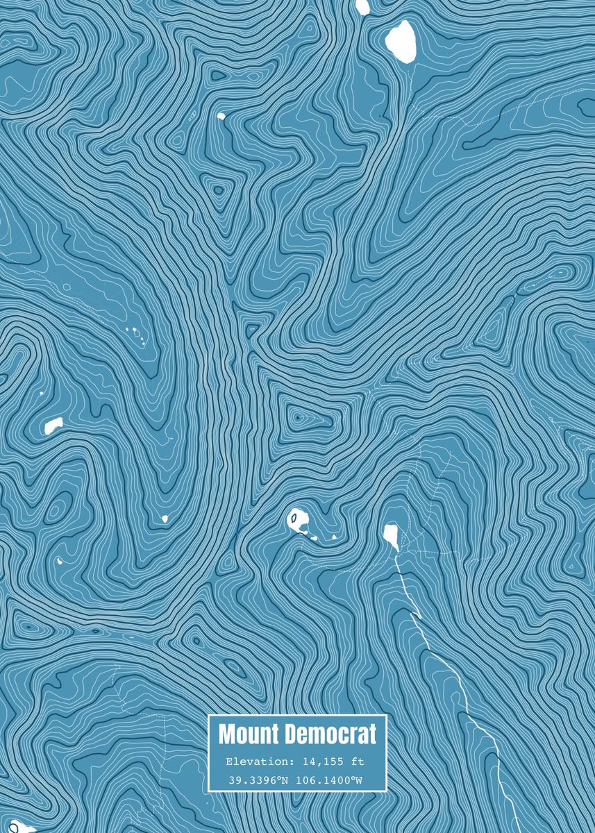 'Mt Democrat Topo Map Blue' Poster, picture, metal print, paint by ...