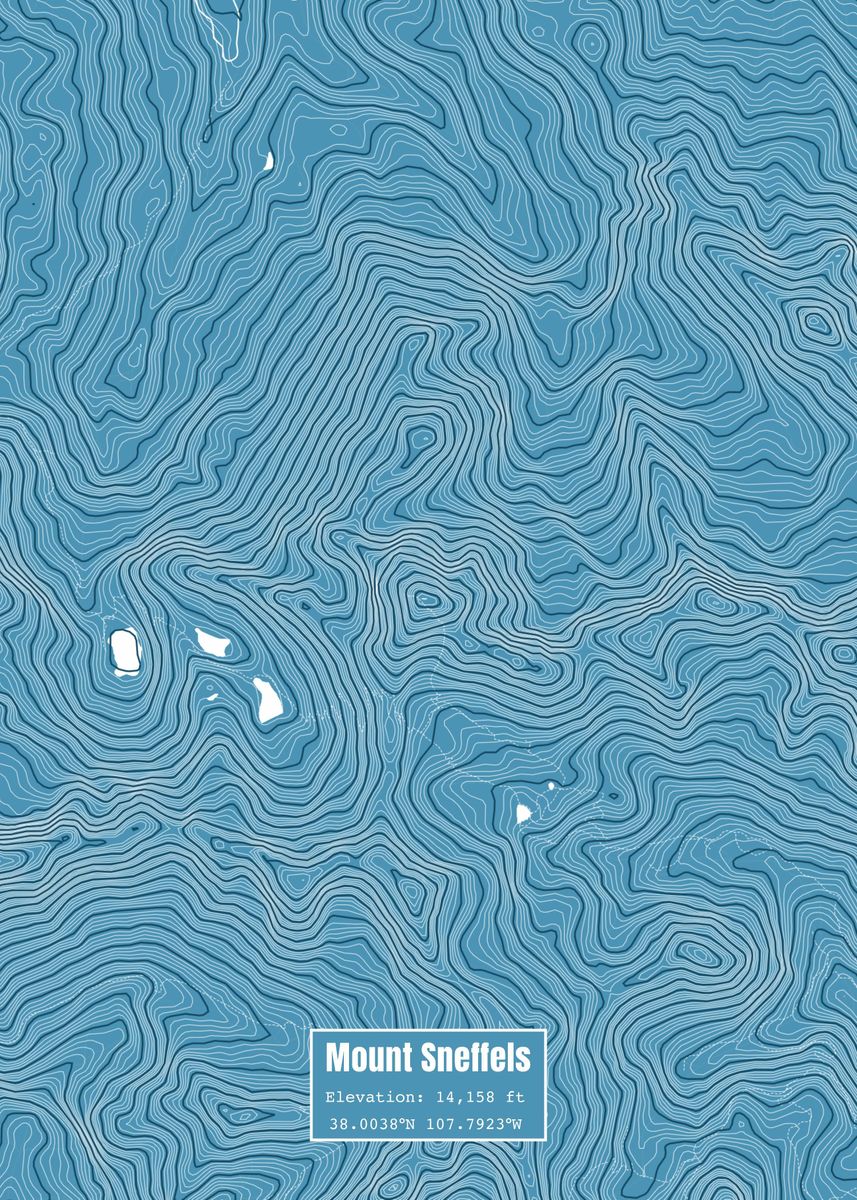 'Mt Sneffels Topo Map Blue' Poster, picture, metal print, paint by ...