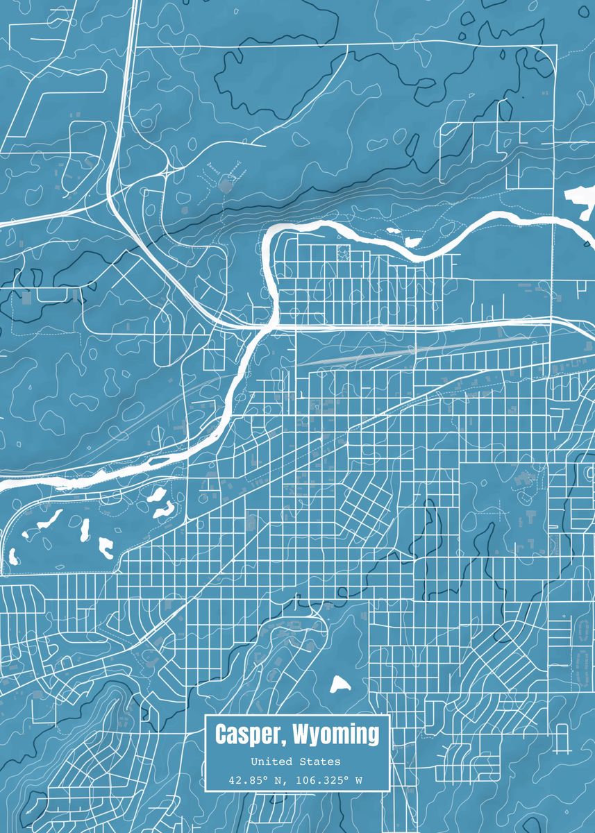 'Casper Wyoming Map Blue' Poster by Outward Cartography | Displate