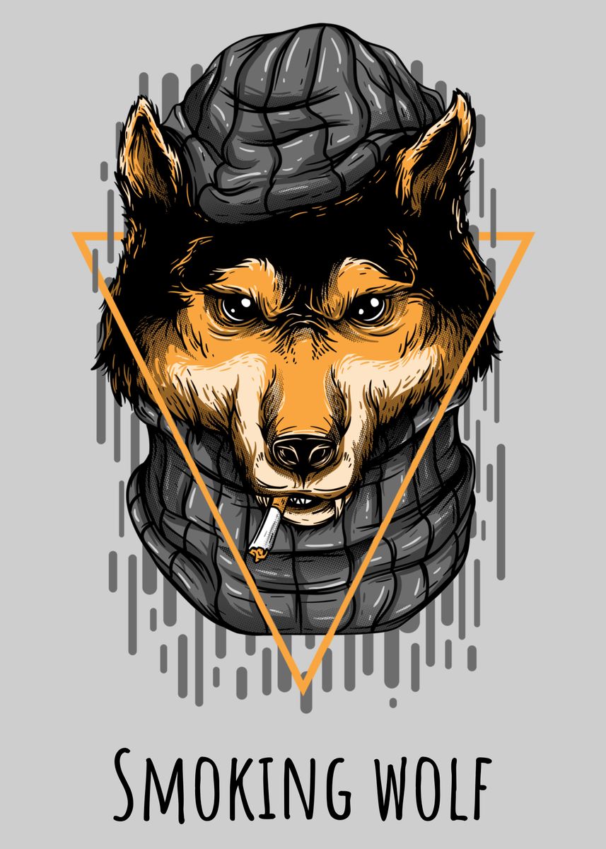 'A smoking Wolf' Poster, picture, metal print, paint by Max Ronn | Displate