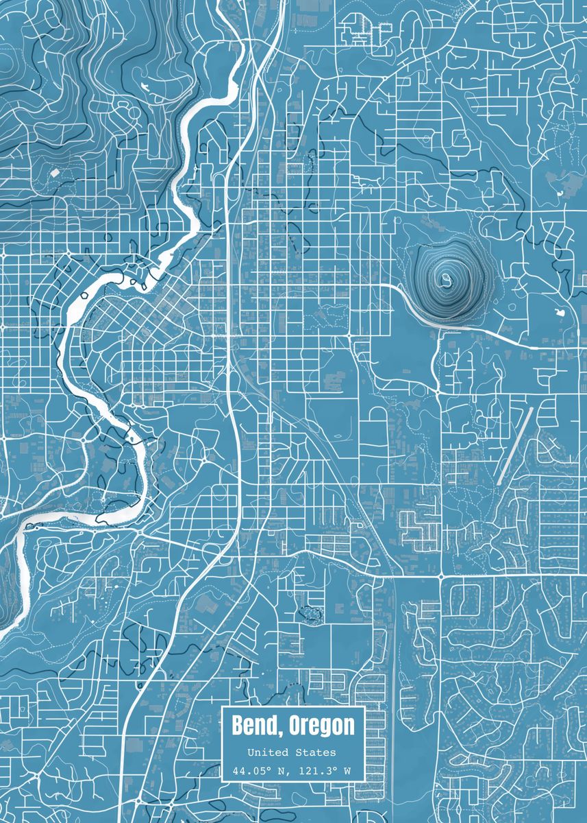 'Bend Oregon Topo Map Blue' Poster, picture, metal print, paint by ...