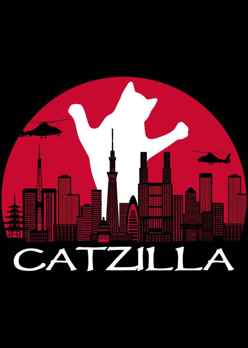 'Catzilla' Poster, picture, metal print, paint by ShirTom | Displate