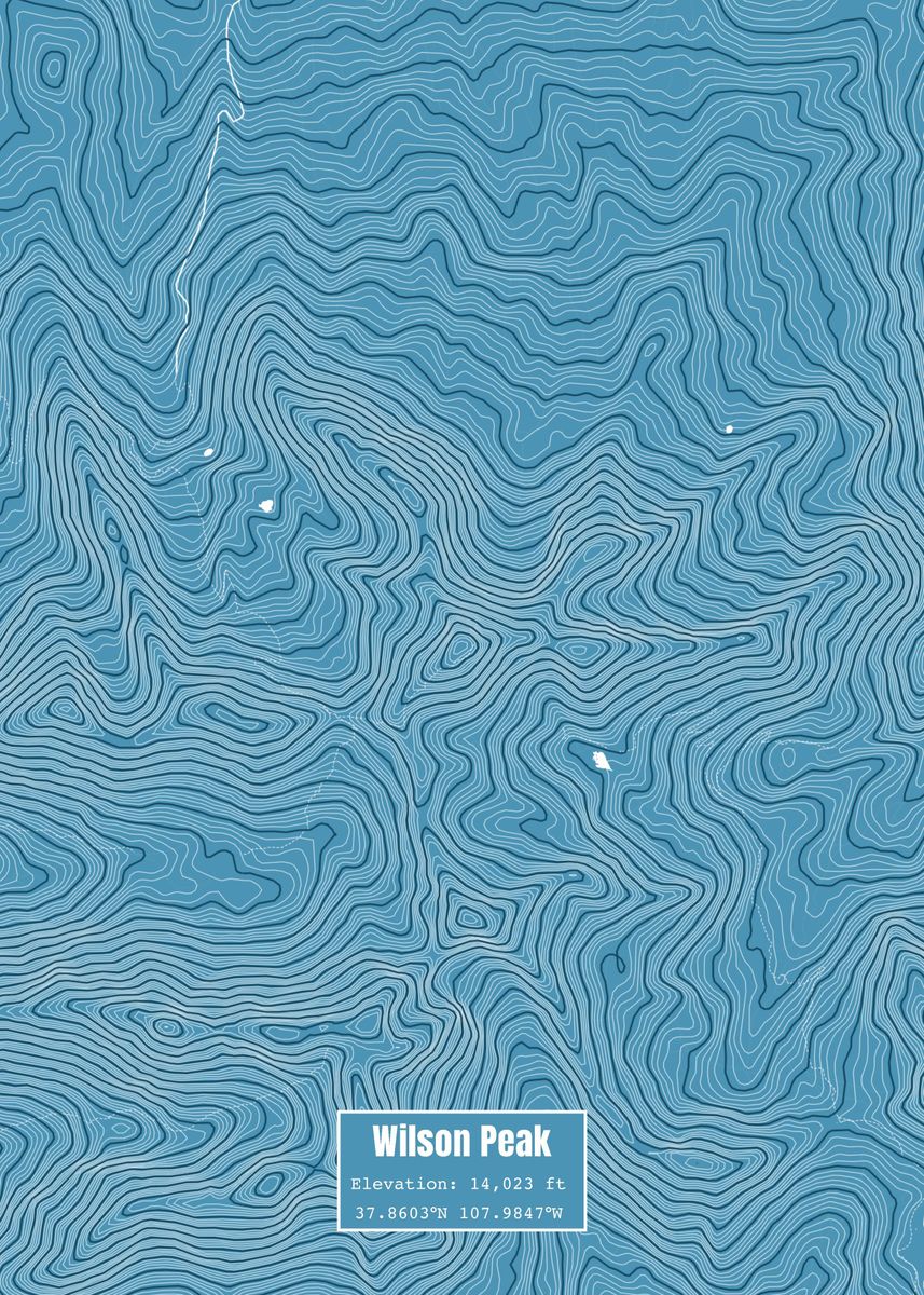'Wilson Peak Topo Map Blue' Poster, picture, metal print, paint by ...