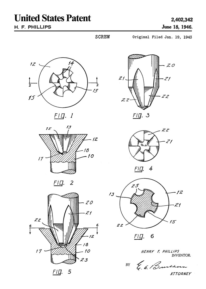 '1946 screw patent' Poster, picture, metal print, paint by Project X ...