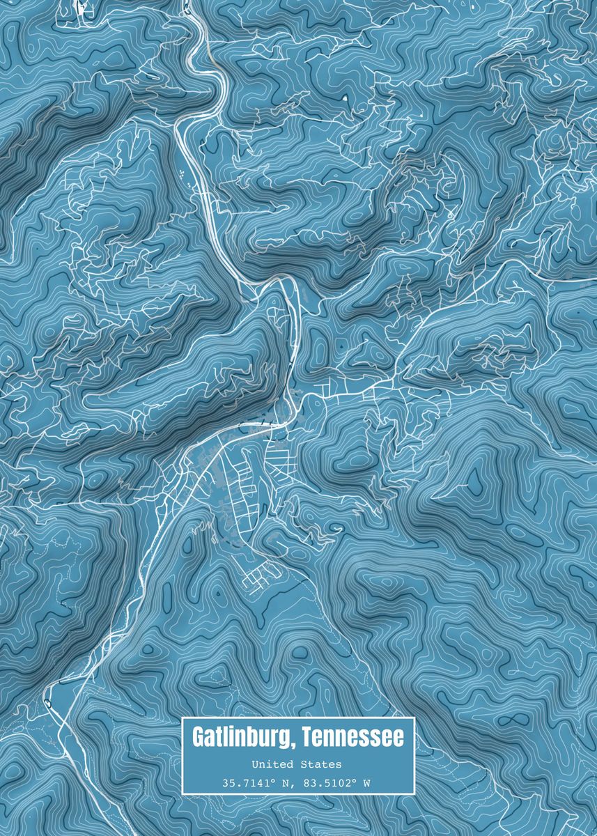 'Gatlinburg TN Map Blue' Poster, picture, metal print, paint by ...