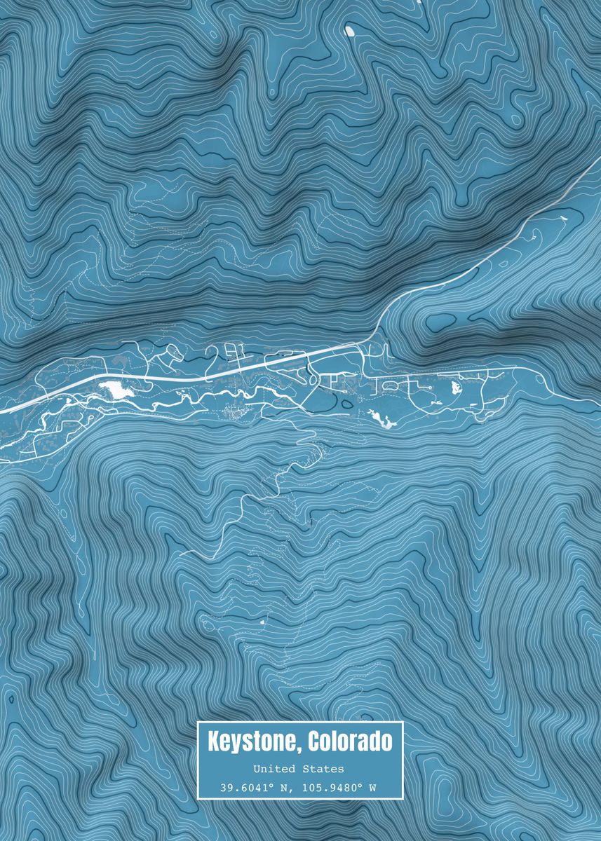 'Keystone Colorado Map Blue' Poster, picture, metal print, paint by ...